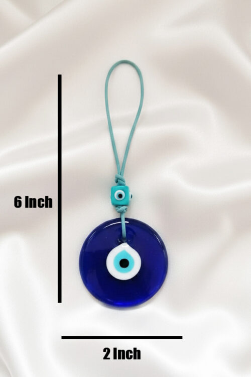 Modern Deep Blue Glass Evil Eye Hanging with Aqua Cord - Evil Eyes India